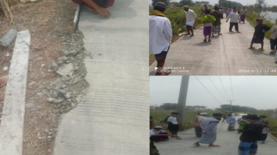 Berkualitas Jelek, Proyek Jalan Desa Pantai Harapan Jaya di Hentikan Warga – matafakta.com